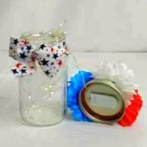Hand Crafted | Holiday | Patriotic Lighted Mason Jar Floral Arrangement ...